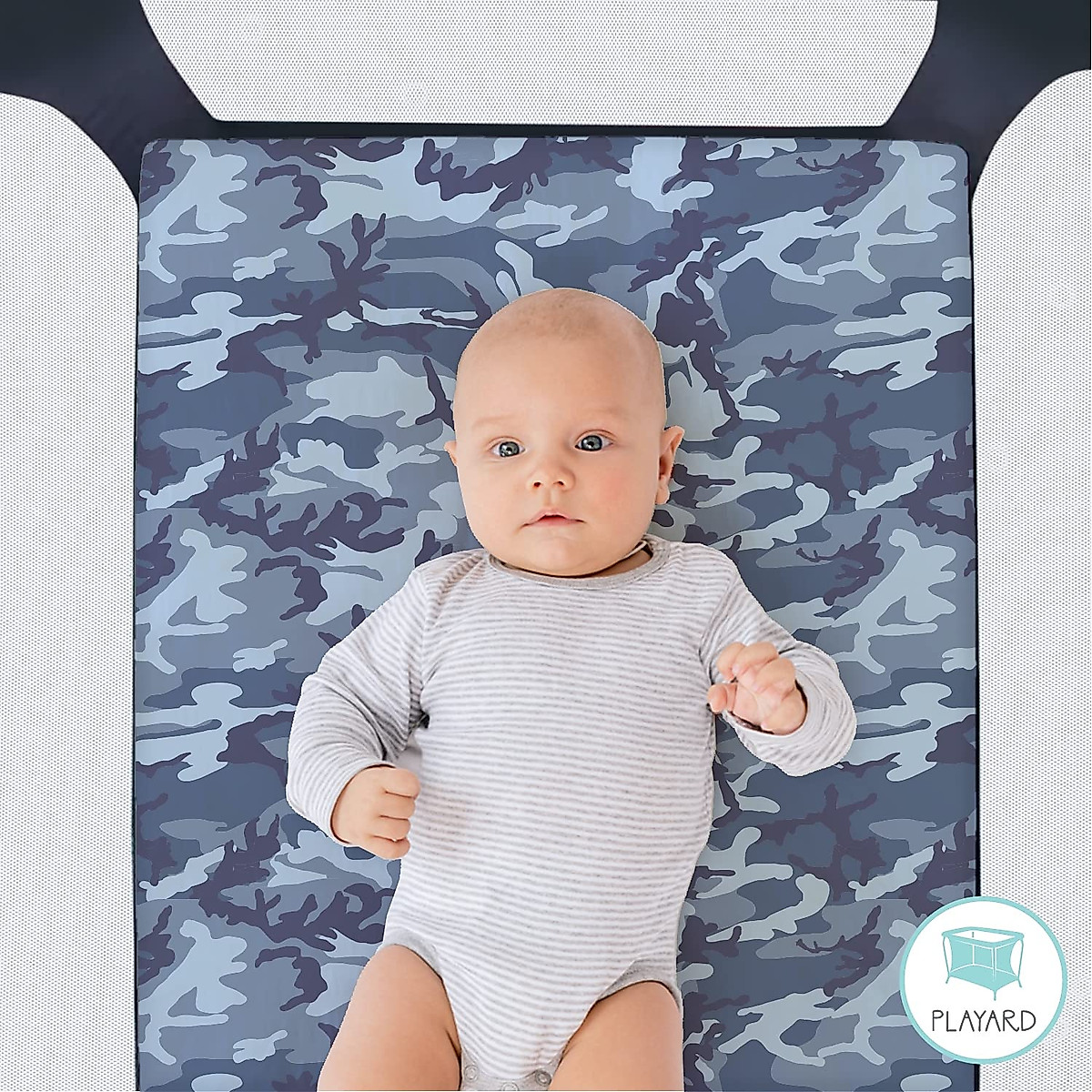The Peanutshell 3-Pack Fitted Playard Sheets - Soft & Breathable Baby Boy Mini Crib Sheets, Pack N Play Mattress, Fits Standard Playard Pack Play Mattresses - Camo Print
