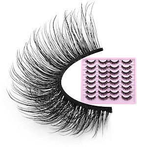 Natural Eyelashes 15mm Fake Lashes Cat Eye Mink Lashes Fluffy Volume Wispy Eyelashes Pack 16 Pairs by Zegaine