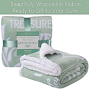 FILO ESTILO Sister Blankets from Sister Birthday Gifts from Sister, from Big, Little, Twin or Older Sister, Love You Sister Sentimental Gift for Sister from Sister 60x50 Inches (Sage Green, Sherpa)