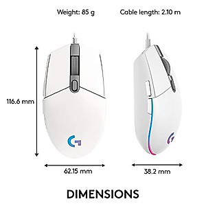 Logitech G102 Light Sync Gaming Mouse with Customizable RGB Lighting, 6 Programmable Buttons, Gaming Grade Sensor, 8 k dpi Tracking,16.8mn Color, Light Weight (White)