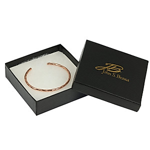 John S. Brana 3mm Hammered Copper Cuff Bracelet Handmade Jewelry - 100% Solid Uncoated Copper (6.5)