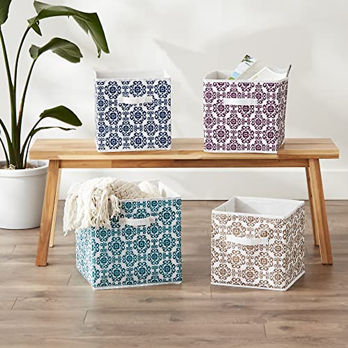 DII Non Woven Polyester Storage Bin, Scroll, Teal, Large