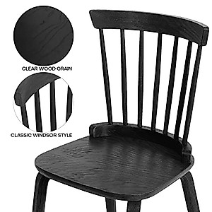 Bekrvio Black Dining Chairs Set of 4 Windsor Chairs with Bentwood Legs, Farmhouse Spindle Back Dining Chair, Vintage Mid-Century Country Style, Solid Wood Armless Kitchen Side Chairs for Living Room