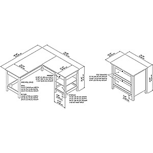 Bush Furniture Mayfield L Shaped Computer Desk with 2 Drawer Lateral File Cabinet, 60W, Pure White and Shiplap Gray
