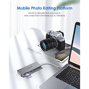 LENTION USB C Hub with 3 USB 3.0 & SD/Micro SD Card Reader Compatible Iphone15, 2023-2016 MacBook Pro, New Mac Air/iPad Pro/Surface, More, Stable Driver Certified Type C Adapter (CB-C15, Space Gray)