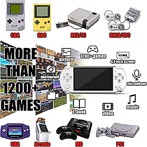 KToyoung Handheld Game Console, Built-in 1200 Games 4.3’’ HD Screen Retro Gaming System, Support TV Output, Portable Rechargeable Game Console with Dual Joystick, Best Gift for Kids and Adult (White)