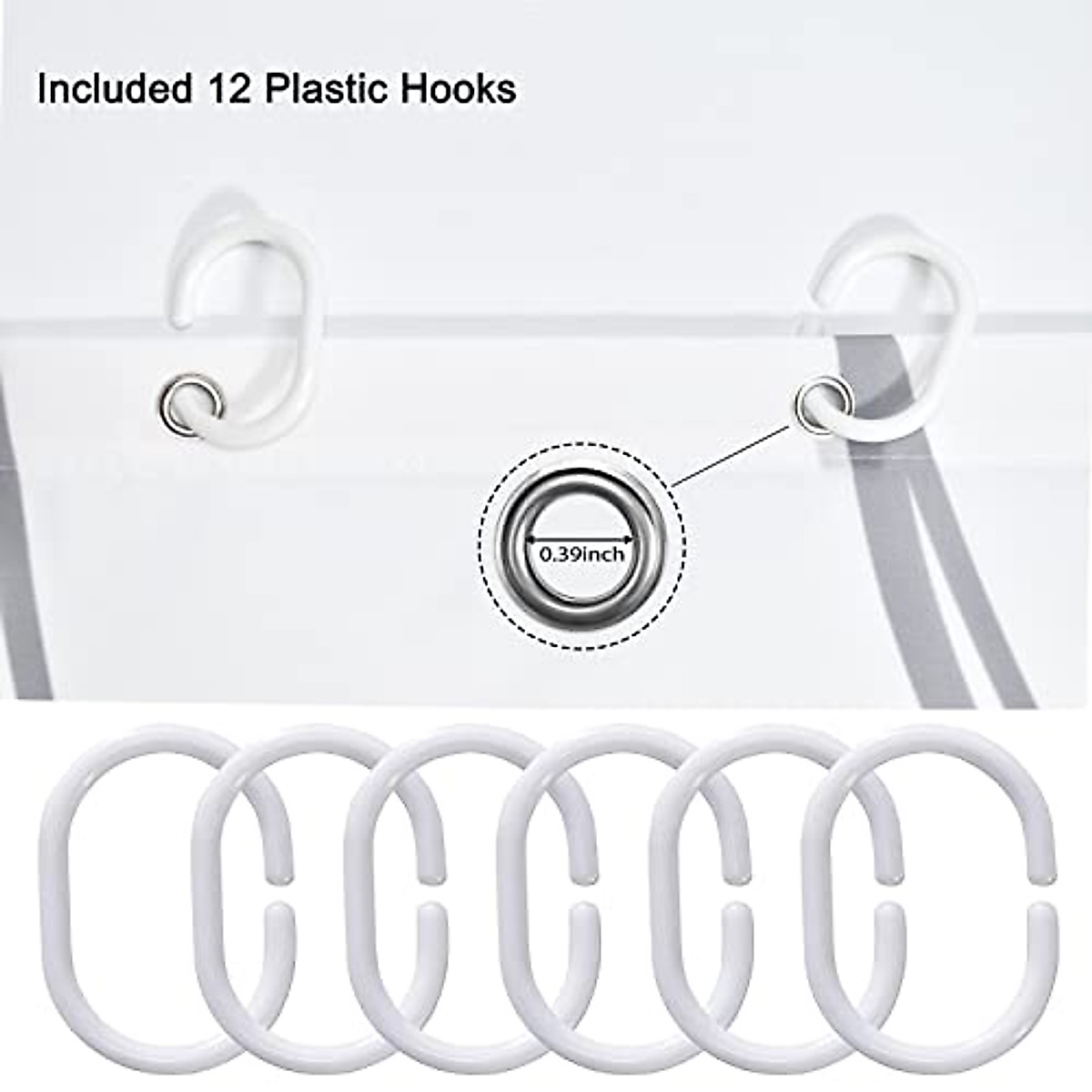 Punkray Grey and White Striped Fabric Shower Curtain for Bathroom with 12 Hooks, Curtains 72 Inches Long, Weighted Hem,Waterproof Bath Accessories Hotel Style - Machine Washable