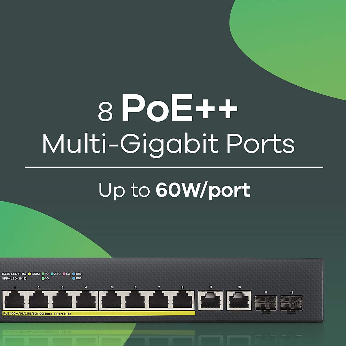 ZYXEL 12-Port PoE Switch Multi-Gigabit Ethernet Smart (XS1930-12HP) - Managed, with 8X 10G PoE++ @ 375W, 2X 10G Ethernet, 2X 10G SFP+, Optional Nebula Cloud, Rackmount, Limited Lifetime Protection