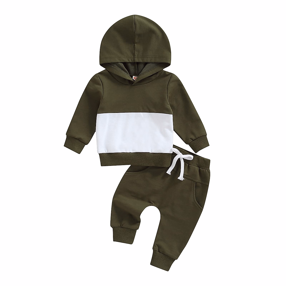 Toddler Baby Boy Fall Outfits Long Sleeve Hoodie Sweatshirt Tops Casual Pants Patchwork 2 Piece Winter Clothes Set (Army Green Patchwork, 18-24 Months)