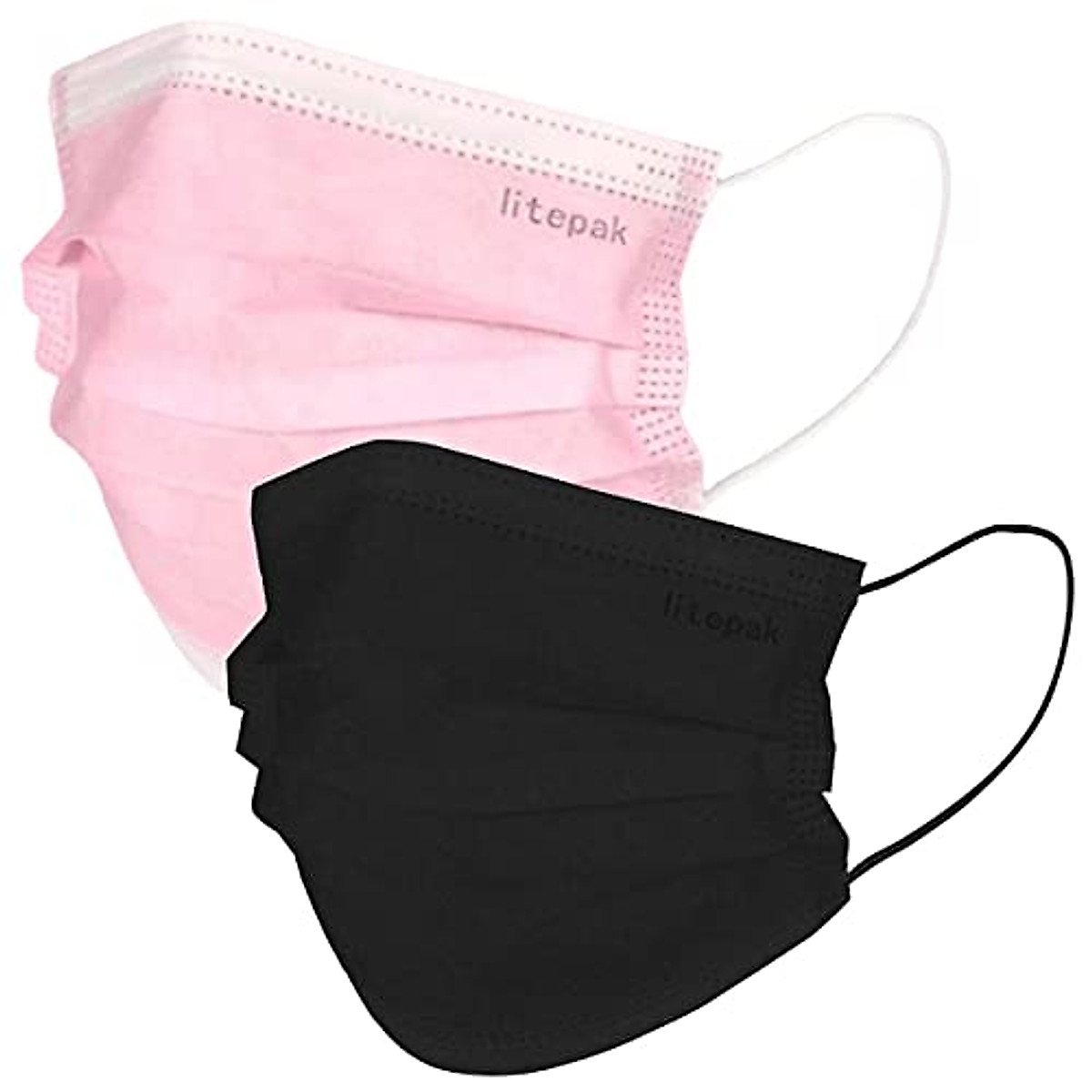 100pcs Litepak Adult Disposable Face Mask - Pink And Black Masks