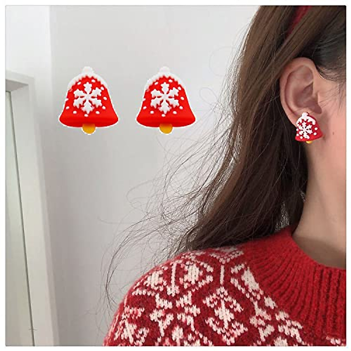 Charistmas Earring Set for Women, 5 Pairs Cute Resin Christmas Stud Earrings,Christmas Trees, Bells,Santa Claus,Snowman,elk Earrings (Red)