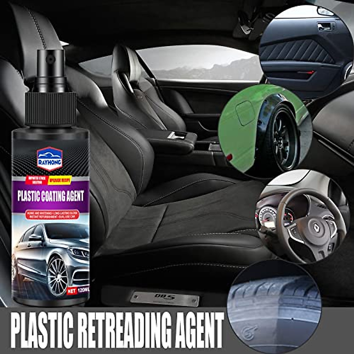 WOHSAO Car Interior Leather and Plastic Coating Agent, Automotive Interior Leather Coating, Cleaning, Maintenance and Protection 120ML