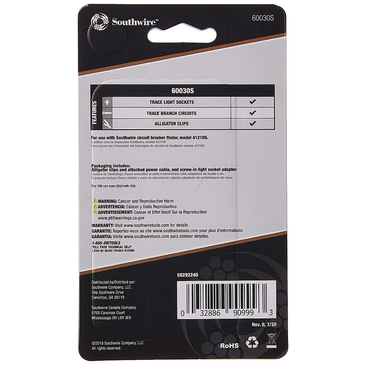 Southwire 58292240 60030S Circuit Breaker Finder Adapter/Accessory Kit; Includes Alligator Clips and Light Bulb Circuit Adapter (Compatible with Southwire 's 41210S Circuit Breaker Finder)