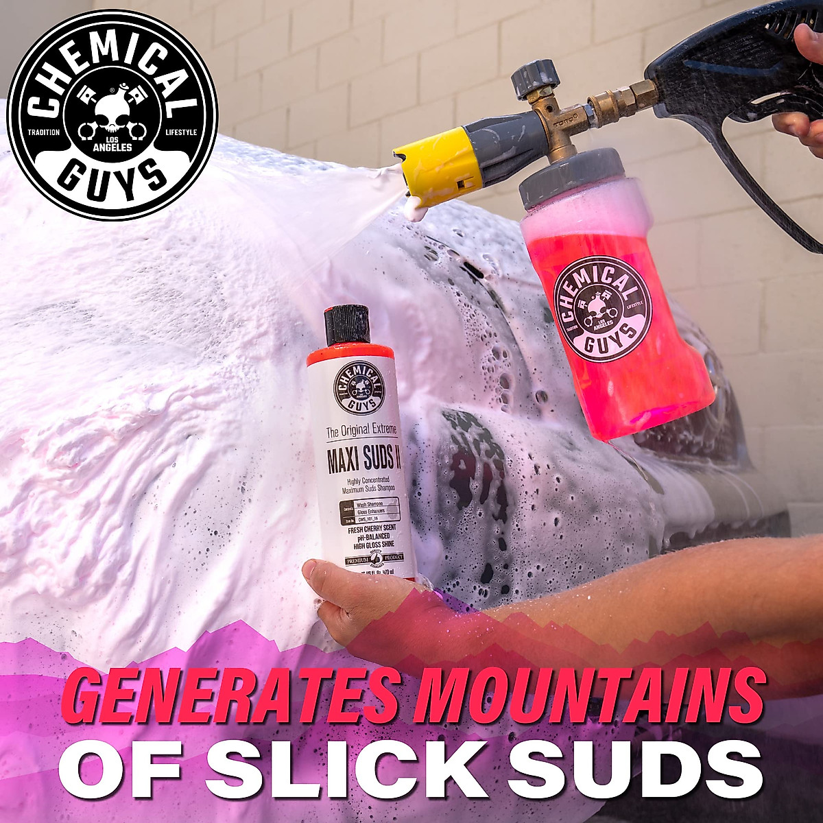 Chemical Guys CWS_101 Maxi-Suds II Foaming Car Wash Soap (Works with Foam Cannons, Foam Guns or Bucket Washes) Safe for Cars, Trucks, Motorcycles, RVs & More, 128 fl oz (1 Gallon), Cherry Scent
