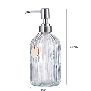 Vorey 16 Oz Glass Soap Dispenser with 304 Stainless Steel Pump, Refillable Liquid Hand Soap Dispenser for Kitchen, Bathroom, Farmhouse Decor Accessories (2 Pcs Clear, Vertical Grain)