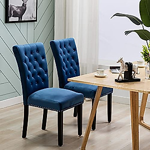 Per-Home Parsons Upholstered Accent Dining Chair, Set of 2, Wood (Blue)