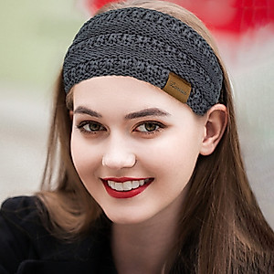 Loritta 4 Pack Womens Winter Headbands Fuzzy Fleece Lined Ear Warmer Cable Knit Thick Warm Crochet Headband Gifts, ZS A Pure Design Black+Beige+Dark Grey+Light Grey