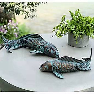 Garden Sculptures & Statues, Garden Statues, Koi Fish Decor, Antique Outdoor Statue Ornament, Metal Copper Garden Art, Set of 2 Fish Sculpture for Outdoors, Patio, Yard, Lawn, Pond and Home Decoration