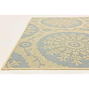 Unique Loom Outdoor Botanical Collection Area Rug - Medallion (5' 3" x 8' Rectangle, Aqua/ Beige)