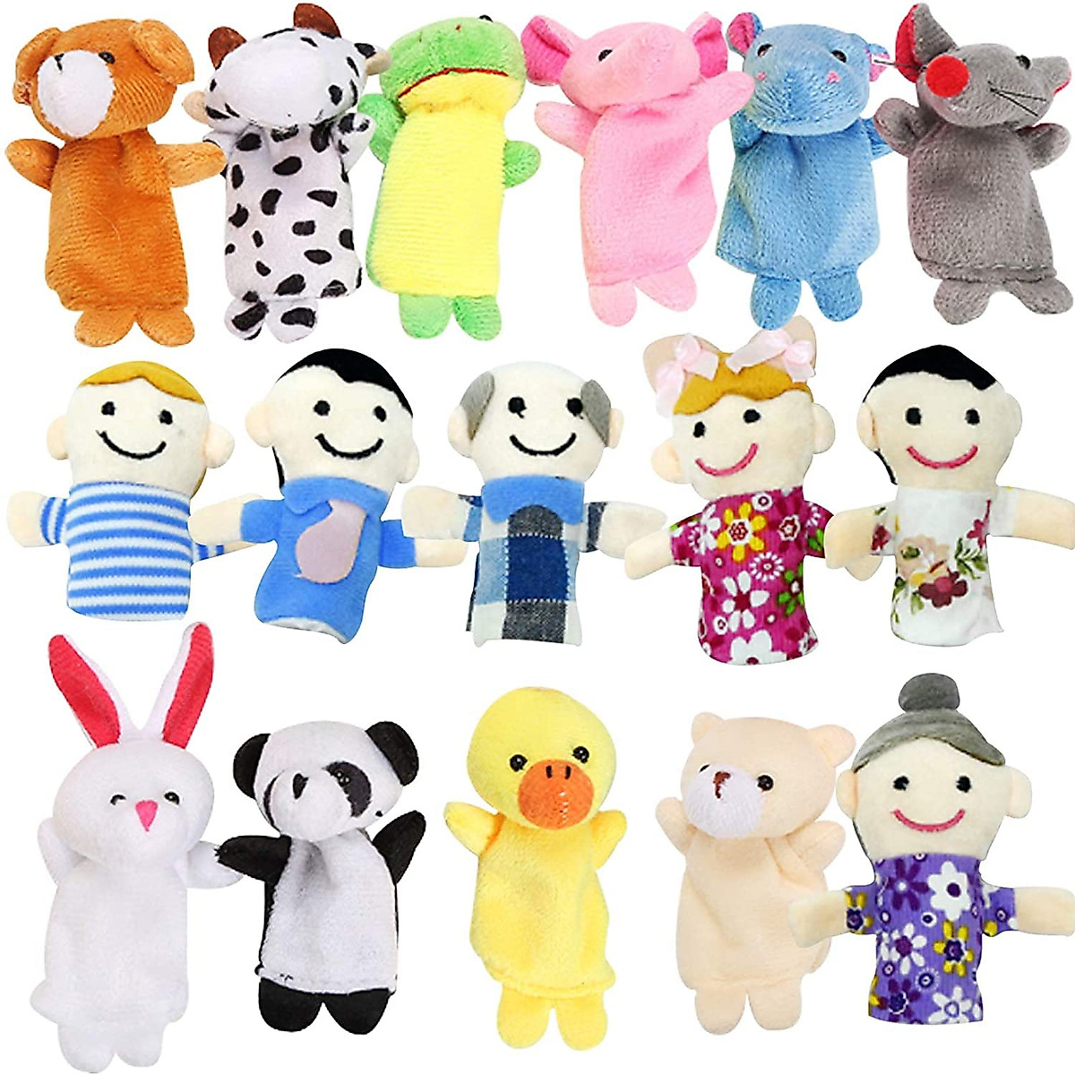 16Pcs Finger Puppets Set,10 Animal Finger Puppets + 6 People Finger Family Members,Cloth Velvet Puppets for Kids,Finger Puppets for Toddlers,Educational,Story Time Toys