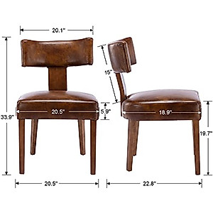 RIVOVA Set of 4 PU Leather Upholstered Side Chairs, Modern Kitchen Armless Parson Chairs Solid Wood Dining Chairs, Brown