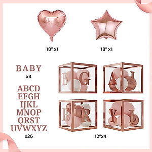 Amandir 134pcs Rose Gold Balloons Baby Shower Decorations for Girl Baby Boxes, Butterfly Stickers Balloon Garland Arch Kit Baby Box with Letter (A-Z+Baby) for Women Birthday Bridal Party Decoration