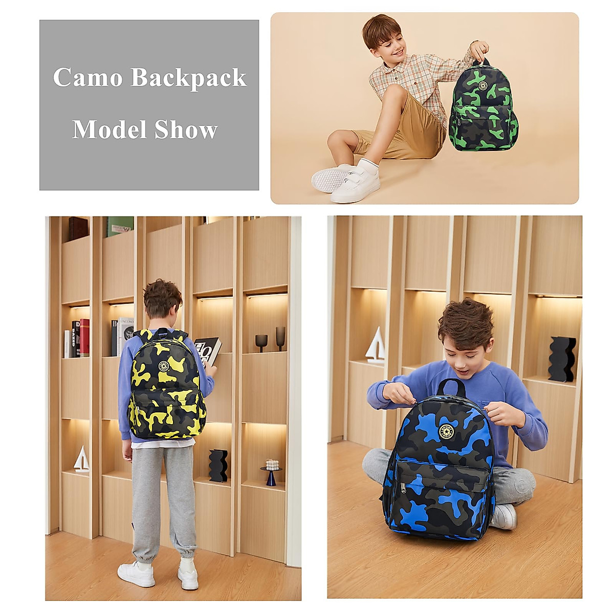 Kids Backpack for Boys Camo Print Elementary School Bag Preschool Daypack Outdoor Kindergarten Bag