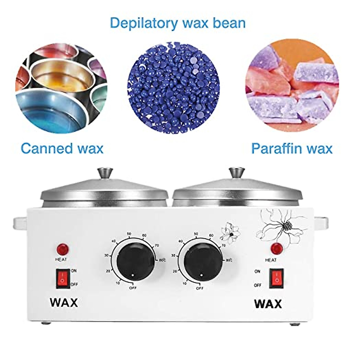 Double Wax Warmer, Professional Electric Wax Heater Machine Dual Paraffin Facial Skin SPA Equipment with Adjustable Temperature Set