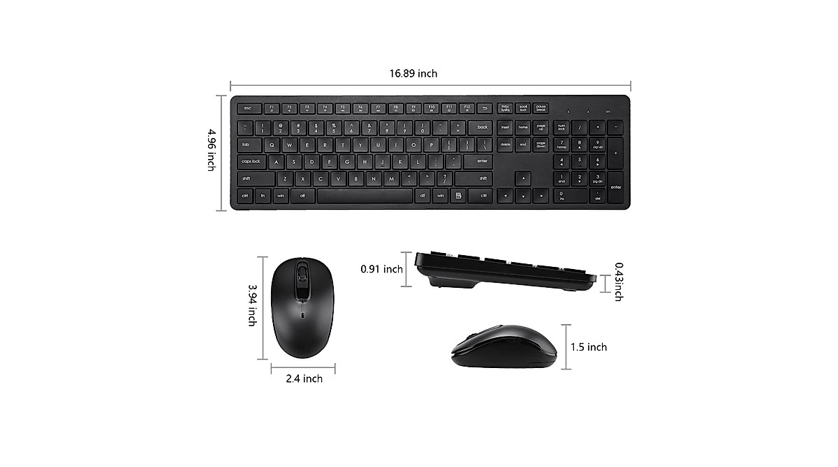 Wireless Keyboard and Mouse Combo | Silent 2.4G, Full Size, 1600 DPI
