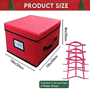 EDSRDUS Christmas Holiday Light Storage Box - Non-Woven Fabric, with 3 Light Storage Wraps, Lights Organizer Container Reinforced Stitched Handles（Light String not Included）