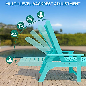 YITAHOME Outdoor Chaise Lounge Chair with Adjustable Backrest, Heavy Duty Resin Patio Lounger with Wide Armrest and 350lbs Capacity for Outside Poolside Beach Backyard, Waterproof, Blue