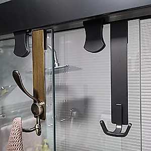 Flybath Shower Glass Door Hooks 2 Pack 304 Stainless Steel Antique Extended Robe Towel Hook Rack Over Glass Door Hooks Frameless Drilling-Free Hanger for Bathroom, Brushed Bronze