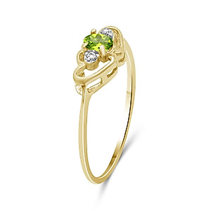 JEWELEXCESS 0.18 CTW Peridot & Accent White Diamonds Ring in 14K Gold Over Silver