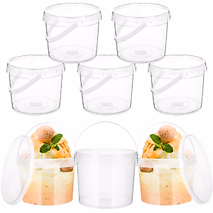 Didaey 8 Pcs 1.3 Gallons Round Ice Cream Bucket Clear Plastic Bucket with Lid and Handle Ice Cream Tub Freezer Food Storage Ice Cream Containers Pail with Lid for Summer Jelly Cold Drink Juice