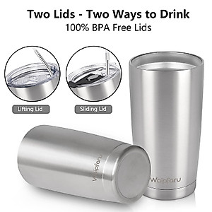 Waipfaru 20 oz Tumbler, Insulated Tumblers with Lid and Straw, Double Wall Durable Travel Coffee Mug, Stainless Steel Vacuum Tumbler, Splash-Proof Powder Coated mug for Cold & Hot Drinks (Stainless)