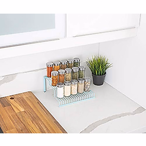 Smart Design Heavy Duty 3-Tier Spice Rack Shelf Organizer - Steel Metal Wire - Cupboard, Jars, Can, Cabinet and Pantry Storage Organization - Kitchen 10.25 x 4.25 Inch - Light Blue