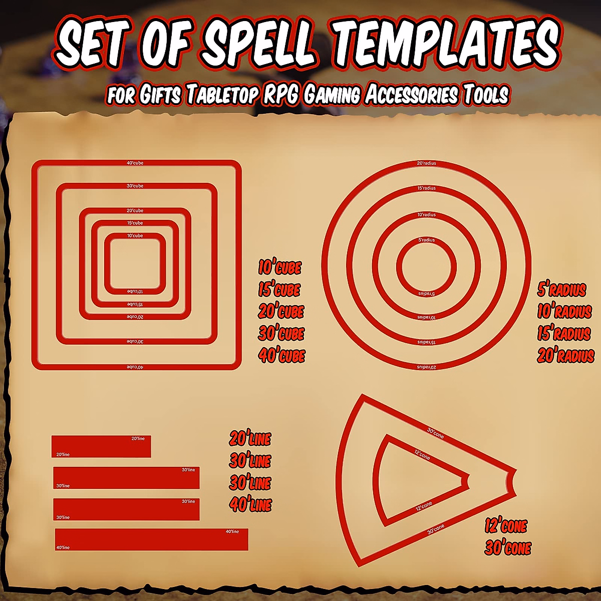 Sintuff 15 Pcs Spell AOE Damage Template Red Translucent Acrylic Area ...