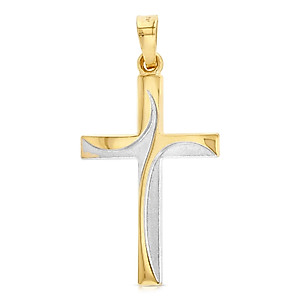 Ioka 14K Two Tone Gold Cross Charm Pendant with 1.2mm Singapore Chain Necklace - 24"