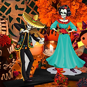 Amyhill 6 Pcs Day of The Dead Wooden Table Centerpiece Dia De Los Muertos Mexican Table Decorations Halloween Table Topper for Halloween Mexican Carnival Party Decoration Supplies