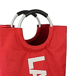 Mziart Thicken Laundry Bag Hamper Tote with Alloy Handles, Heavy Duty and Durable Canvas Clothes Storage Bag Washing Bag, Collapsible and Self Standing as Laundry Basket (Red)