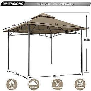 ABCCANOPY Gazebos for Patios 10x10 - Outdoor Steel Frame Gazebo for Lawn Backyard Garden Deck (Khaki)