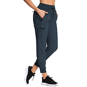 RlaGed Women’s Lounge Cargo Hiking Pants Lightweight Joggers Quick Dry Water Resistant Outdoor Fishing UPF 50+ Sweatpants with Zipper Pockets Navy Blue m
