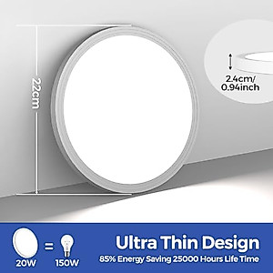 DEALGADGETS Flush Mount Ceiling Light Fixtures,24W Flat led Light for Ceiling,6000K 2200LM Ultra Thin Round White Lamp for Bedroom Kitchen,Bathroom,Garage,Living Room, Dining Room