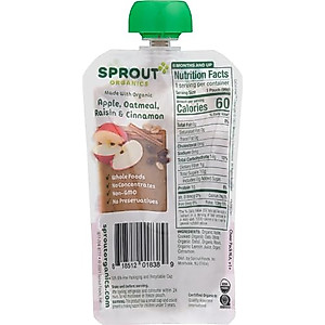 CoComelon Sprout Organic Baby Food Apple Oatmeal Raisin with Cinnamon, 3.5 Oz Pouch