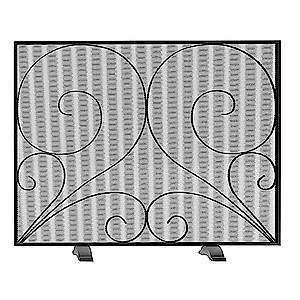 Fire Beauty Single Panel Fireplace Screen Handcrafted Solid Wrought Iron Mesh, Heat-Resistant Fire Spark Guard for Fireplace-Black