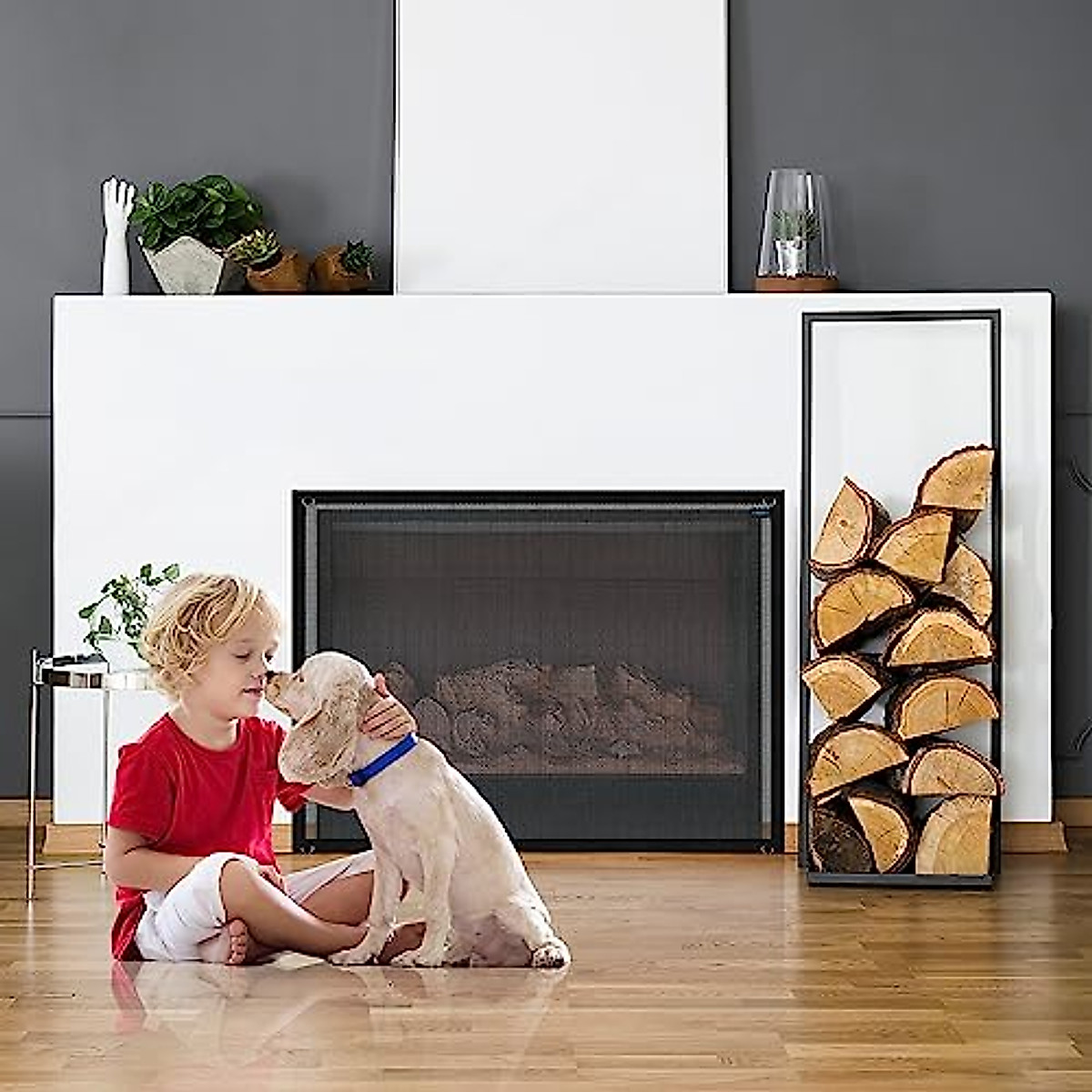 HOMWMPA Fireplace Screen, Mesh Fireplace Cover, Baby Proof to Prevent Baby and Pet Near Idle Fireplace, Fireplace Safe Mesh, 45" W x 34" H