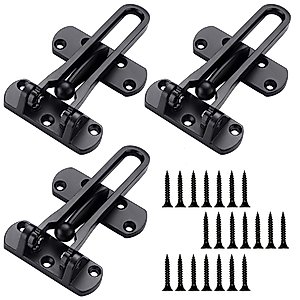 Door Latch Security Bar Locks for Front Door,Thicken Solid Aluminium Alloy Door Stopper Security Home Reinforcement Lock for Swing-in Doors (3 Pack Black)