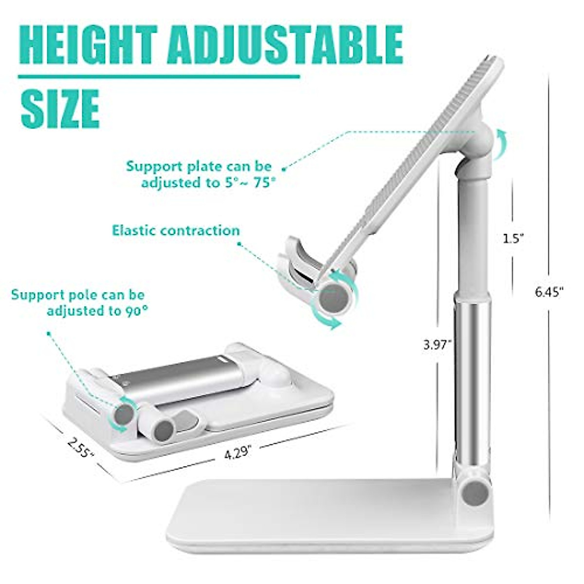 Cell Phone Stand for Desk, Angle Height Adjustable Phone Holder for Office, Compatible with iPhone 12 11 Pro XS Max XR 8 7 6S Plus, Samsung S20+ Note10, Tablets, Charging Accessories