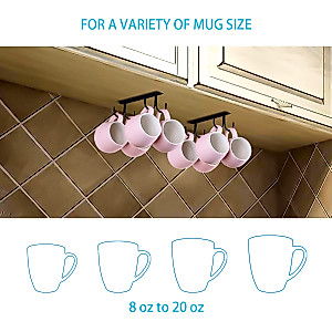 Fvstar 2pcs Mugs Holder Under Cabinet,Coffee Cups Hooks Under Shelf,Metal Mugs Drying Racks,Iron Mugs Hanging Organizer,Under Cabinet Hanger for Mugs,Kitchen Utensils,Black