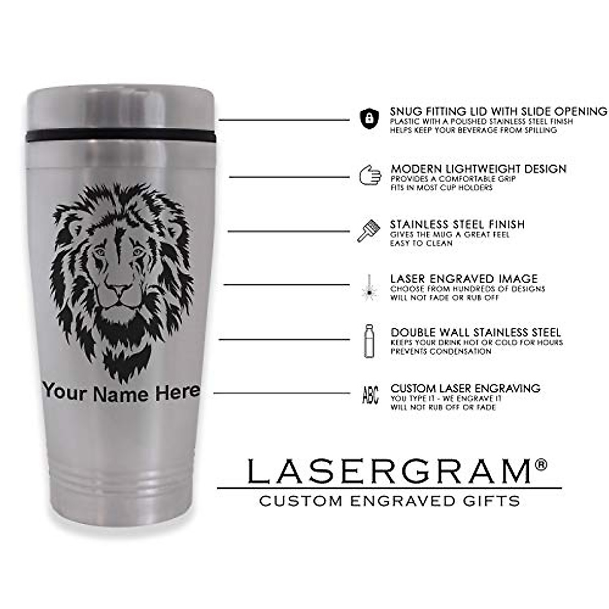 LaserGram 16oz Commuter Mug, Sailboat, Personalized Engraving Included
